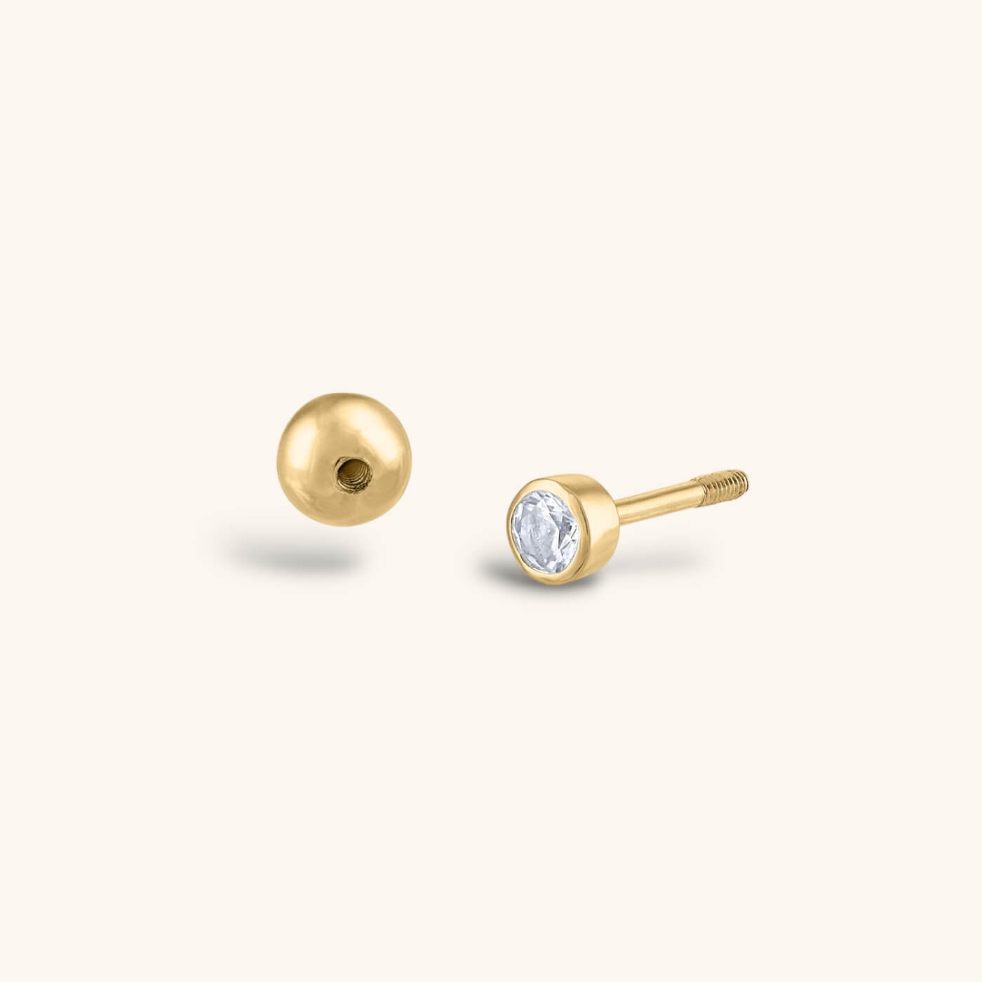 Tiny Sapphire Ball Back Earrings in 14K Gold Single Earring Gold at Maison Miru